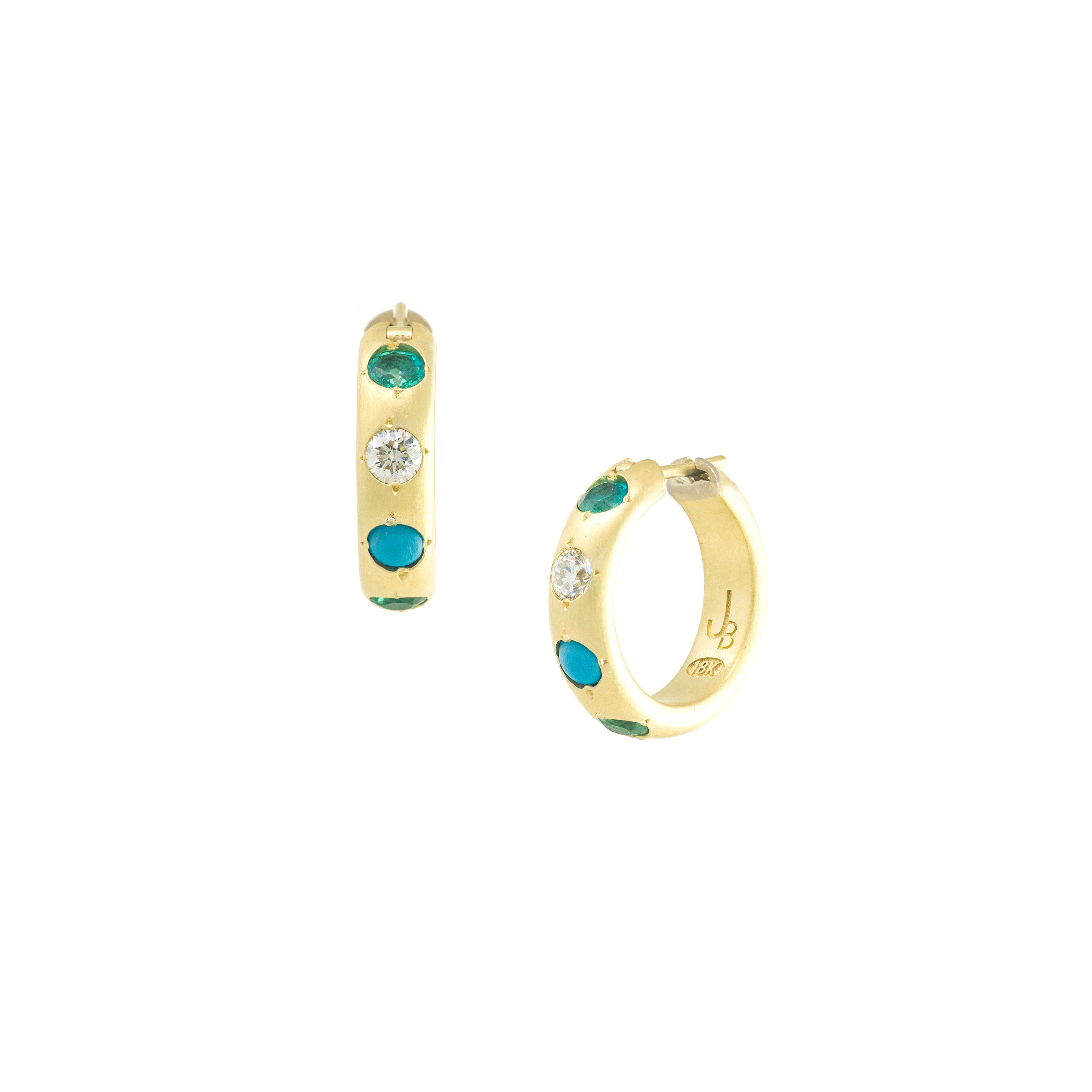 Turquoise Emerald and Diamond Gypsy Hoops – Jenna Blake